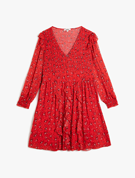 Koton Kadın V Yaka Uzun Kollu Şifon Midi Çiçekli Elbise Koton Kadın V Yaka Uzun Kollu Şifon Midi Çiçekli Elbise