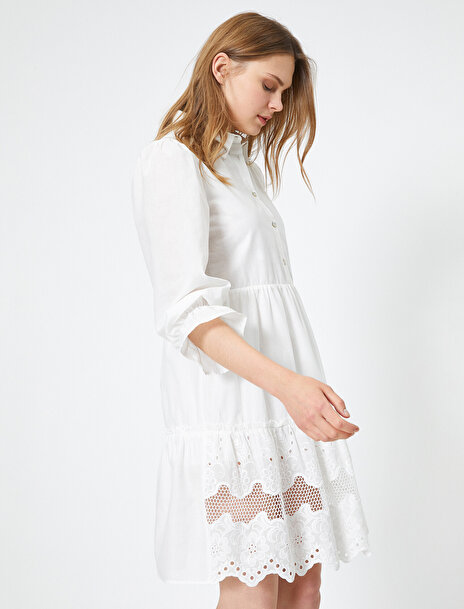 Koton Kadın Düğme Detaylı Klasik Yaka Dantel Detaylı Midi Elbise Koton Kadın Düğme Detaylı Klasik Yaka Dantel Detaylı Midi Elbise