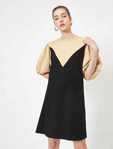 Koton Kadın Bisiklet Yaka Kolları Volanlı Midi Elbise