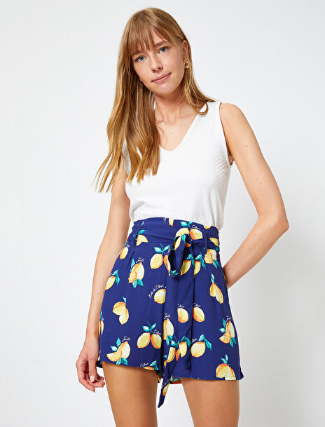 Koton Kadın Beli Bağlamalı Desenli Şort