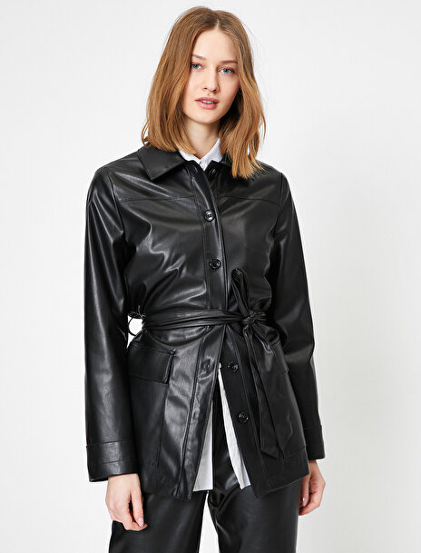 Koton Kadın Suni Deri Kemer Detayli Ceket