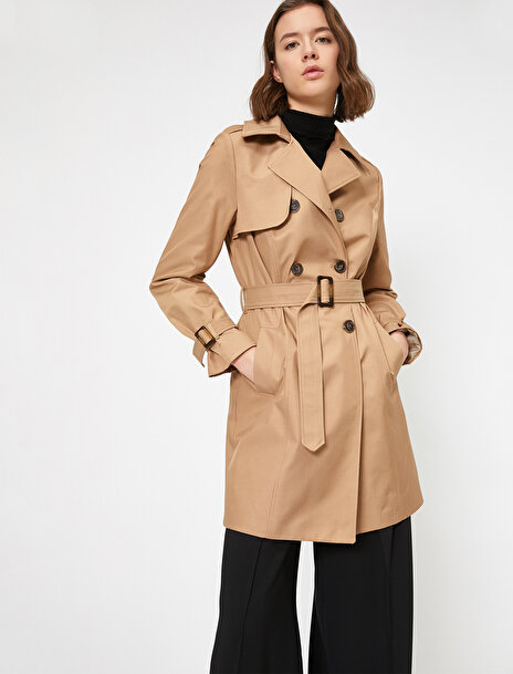 Koton Kadın Kemer Detaylı Cepli Trençkot Koton Kadın Kemer Detaylı Cepli Trençkot
