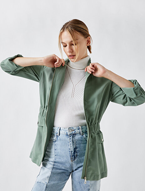 Koton Kadın Beli Büzgülü Dik Yaka Trençkot Koton Kadın Beli Büzgülü Dik Yaka Trençkot