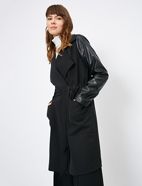 Koton Kadın Suni Deri Detaylı Kemerli Trençkot Koton Kadın Suni Deri Detaylı Kemerli Trençkot