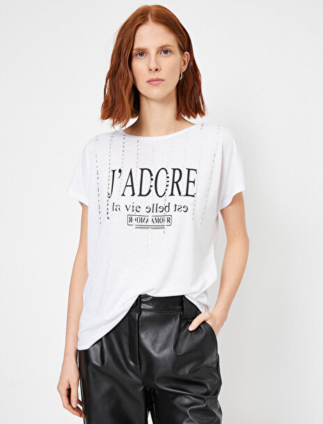 Koton Kadın Yazı Baskılı Kısa Kollu Tişört