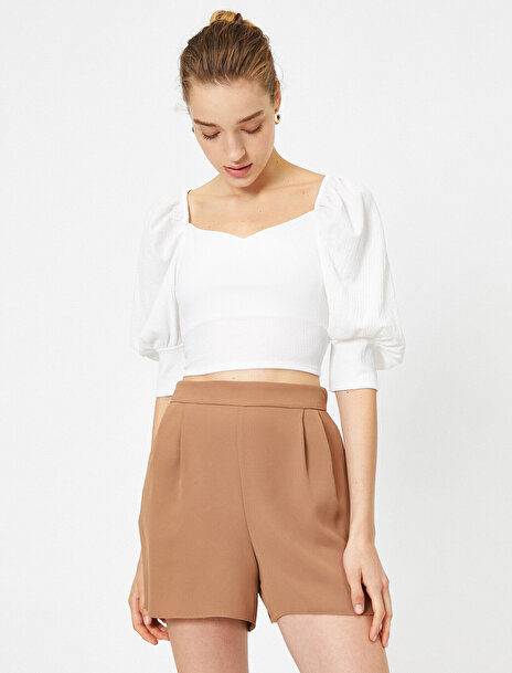 Koton Kadın Balon Kollu V Yaka Kısa Kollu Bluz