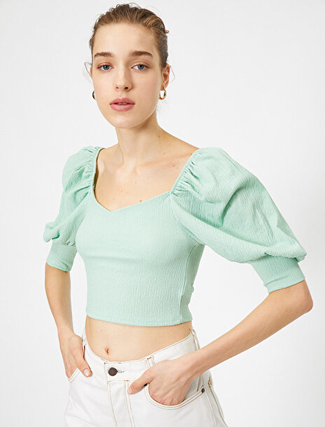 Koton Kadın Balon Kollu V Yaka Kısa Kollu Bluz