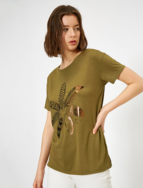 Koton Kadın Parlak Baskı Detaylı Tişört