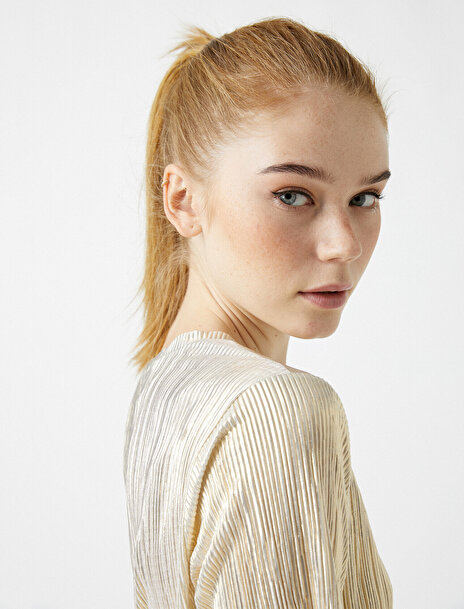 Koton Kadın Kisa Kollu Pileli Tisört