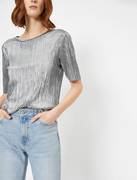 Koton Kadın Kisa Kollu Pileli Tisört