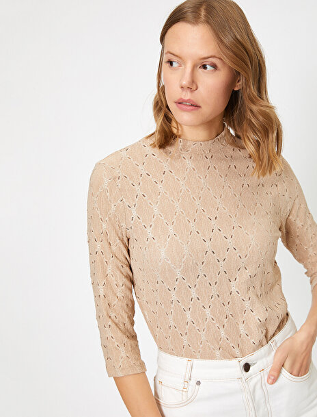 Koton Kadın Dik Yaka İşlemeli Bluz