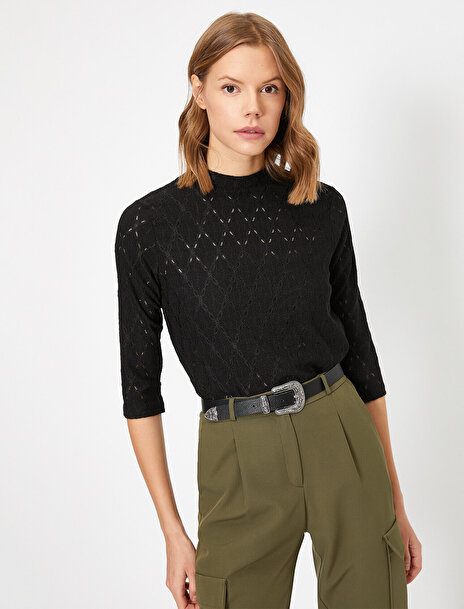 Koton Kadın Dik Yaka İşlemeli Bluz