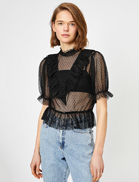 Koton Kadın Büzgülü Tül Tişört