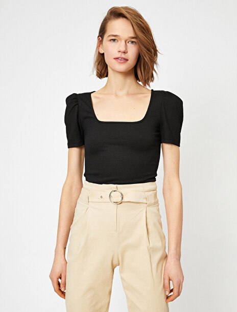 Koton Kadın Kare Yaka Dar Kesim Tişört