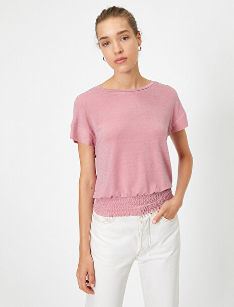 Koton Kadın Kısa Kollu Bisiklet Yakalı Simli Tişört