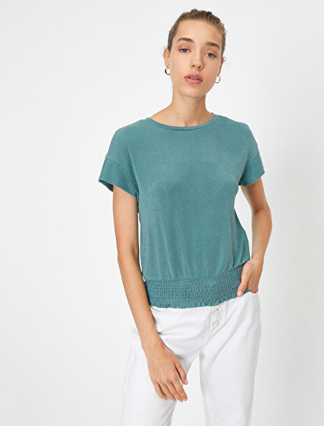 Koton Kadın Kısa Kollu Bisiklet Yakalı Simli Tişört