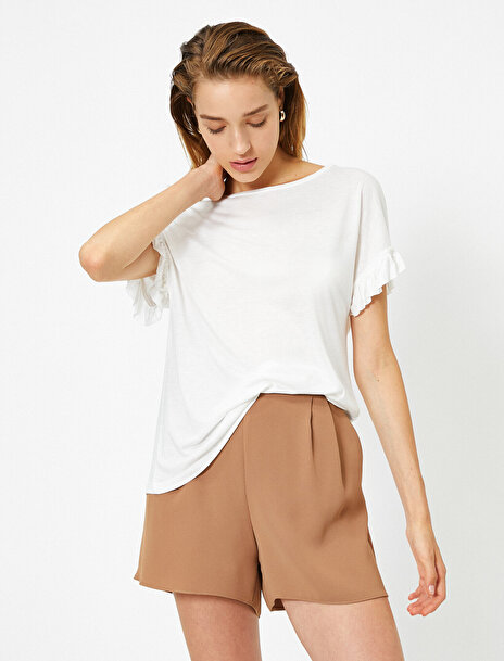 Koton Kadın Kolları Fırfır Detaylı Kısa Kollu Tişört