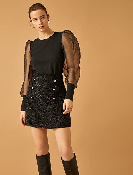 Koton Kadın Organze Kol Detaylı Bisiklet Yaka Bluz