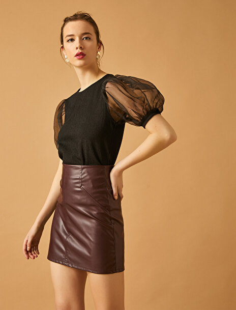 Koton Kadın Balon Kollu Dokulu Tshirt