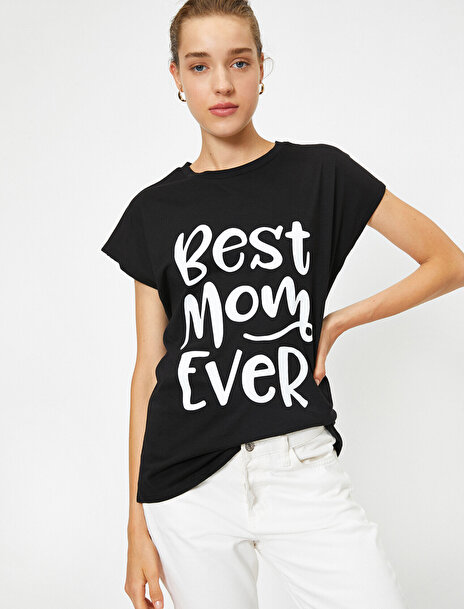 Koton Kadın Yazı Baskılı Kısa Kollu Bisiklet Yaka Tişört