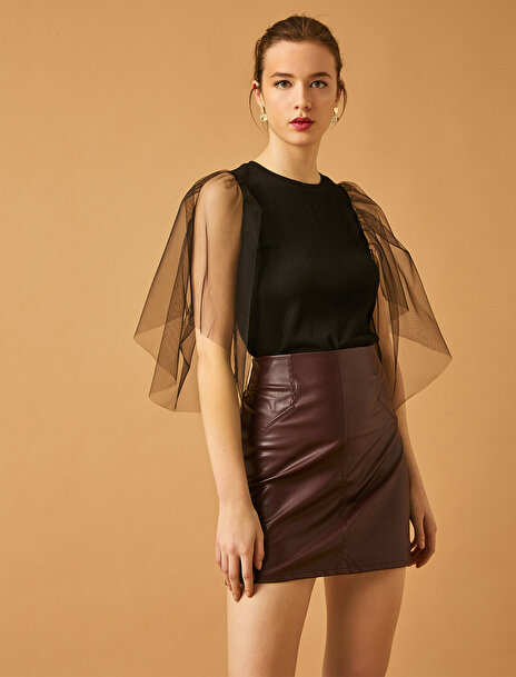 Koton Kadın Tül Kollu Tshirt