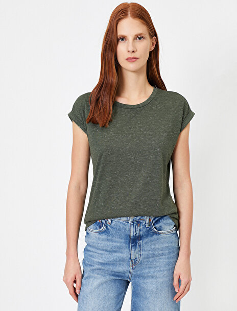 Koton Kadın Bisiklet Yaka Simli Kumaşlı Tişört