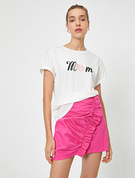 Koton Kadın Kısa Kollu Bisiklet Yaka Yazı Baskılı Tişört