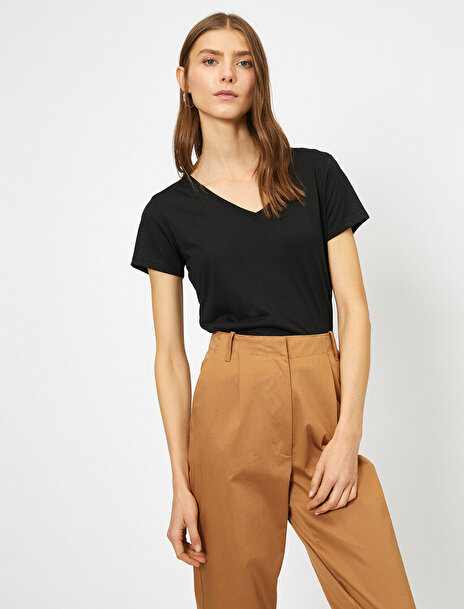 Koton Kadın V Yaka Rahat Kalıp Basic Tişört