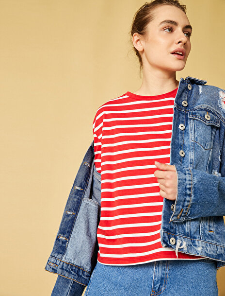 Koton Kadın Bol Kesim Çizgili Tişört