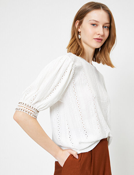 Koton Kadın Kol Detaylı El Emeği 3/4 Kol Bluz