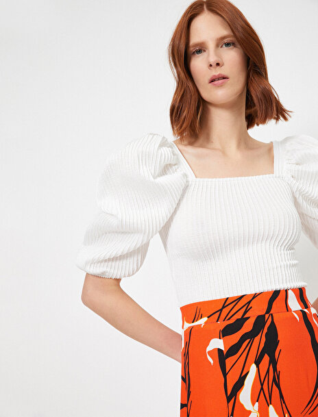 Koton Kadın Balon Kollu Fitilli Tisört