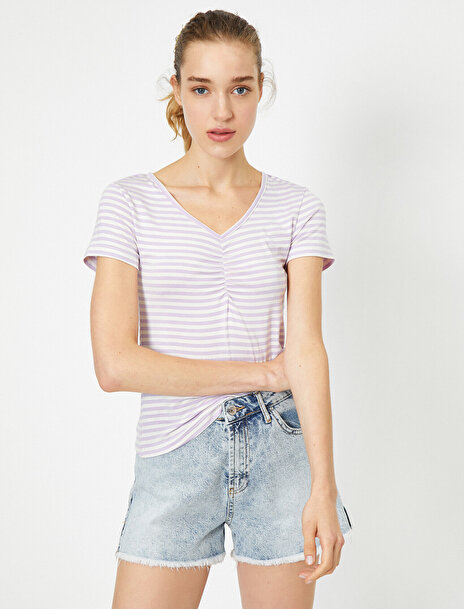 Koton Kadın V Yaka Kısa Kollu Antibakteriyel Tişört