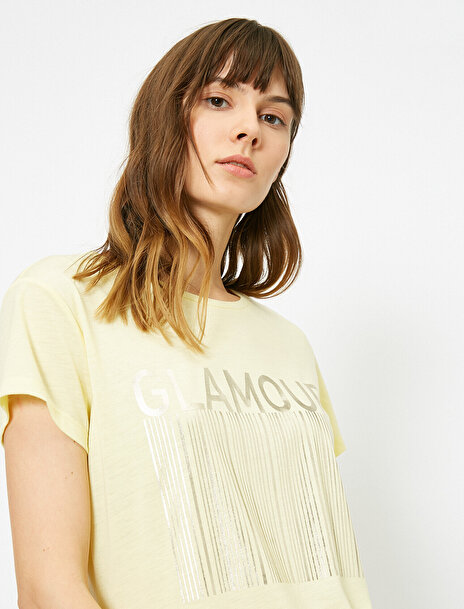 Koton Kadın Slogan Baskılı Standart Kalıp Bisiklet Yaka Tişört