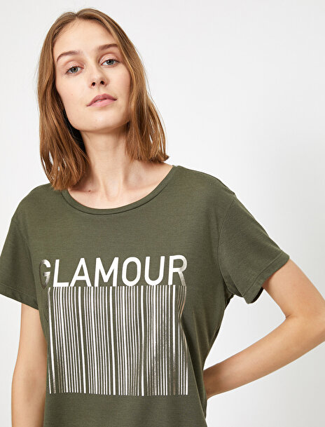 Koton Kadın Slogan Baskılı Standart Kalıp Bisiklet Yaka Tişört