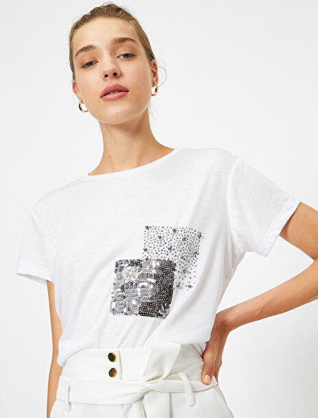 Koton Kadın Kısa Kollu Parlak Cep Detaylı Tişört