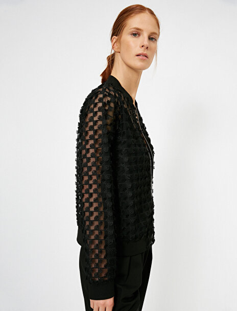 Koton Kadın Kumaş Detaylı Fermuarlı Hırka