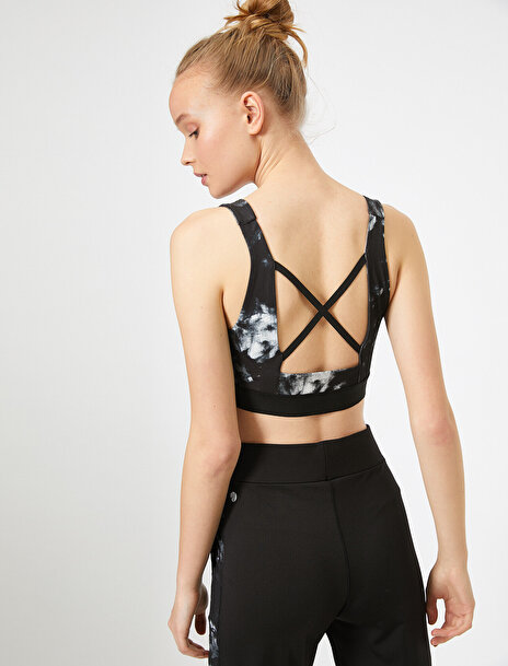 Koton Kadın Desenli Sırt Detaylı Kaplı Spor Sütyeni