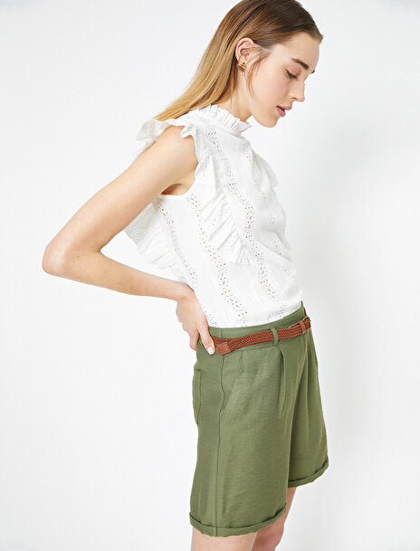 Koton Kadın Dik Yaka Kolları Fırfırlı Üst