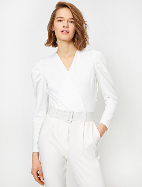 Koton Kadın Kruvaze Badi Büzgülü Uzun Kollu