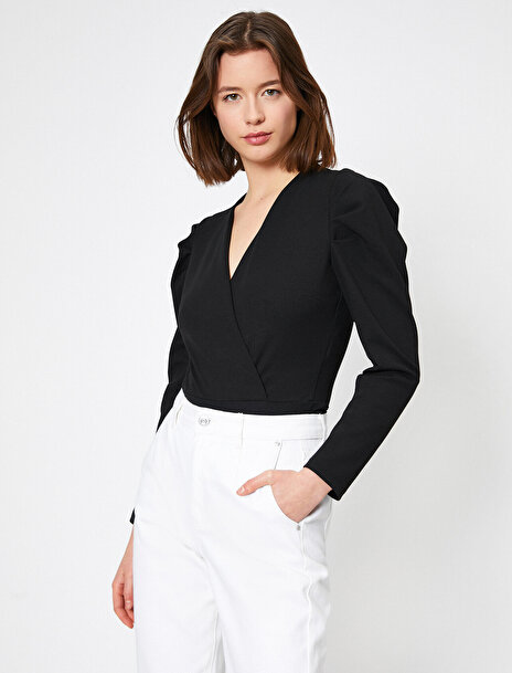 Koton Kadın Kruvaze Badi Büzgülü Uzun Kollu