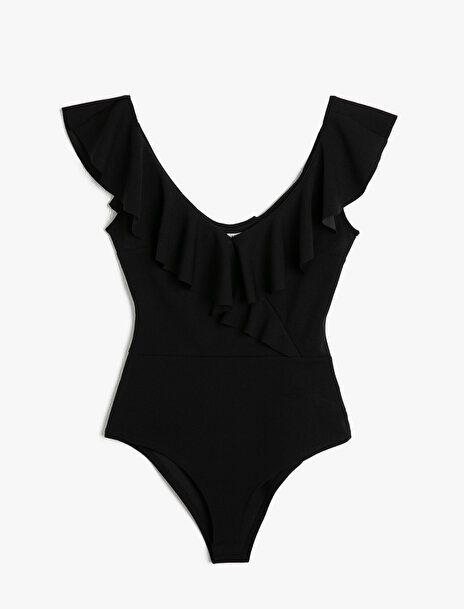 Koton Kadın Volanlı V Yaka Sırt Detaylı Body Koton Kadın Volanlı V Yaka Sırt Detaylı Body