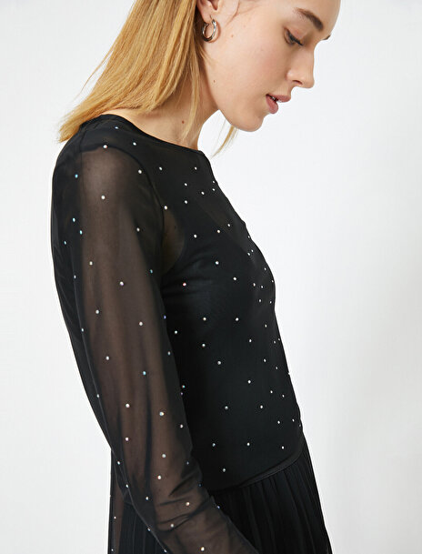 Koton Kadın Puantiye Detaylı Uzun Kolu Tül Bluz