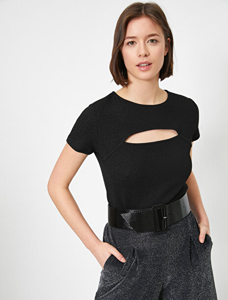 Koton Kadın Simli Kısa Kollu Crop Top