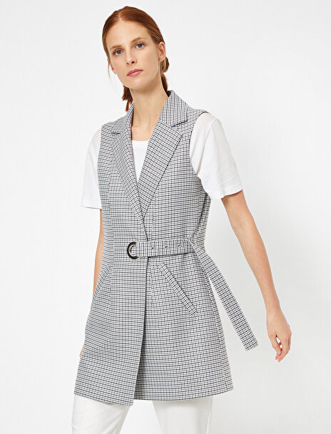 Koton Kadın Ekoseli Beli Bağlamalı Yelek