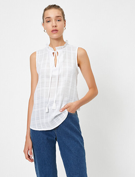 Koton Kadın Kolsuz Bağlamalı Fırfırlı Atlet