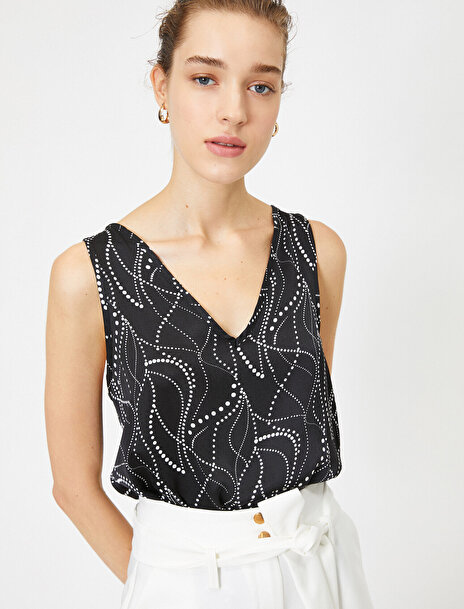 Koton Kadın V Yaka Kolsuz Desenli Atlet