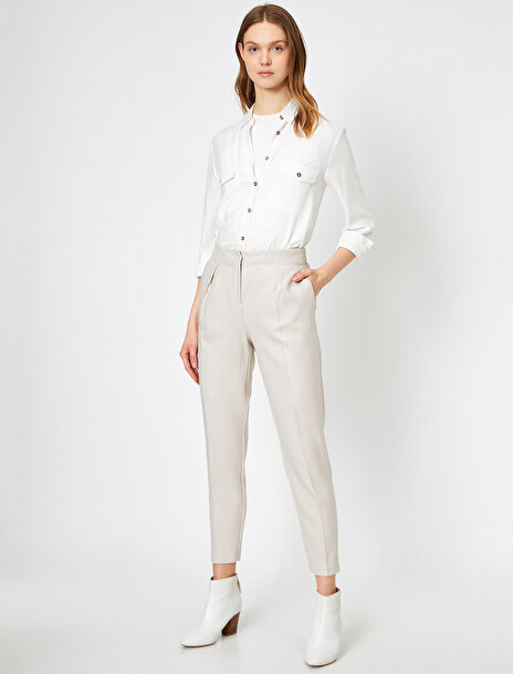 Koton Kadın Normal Bel Pilili Havuç Pantolon