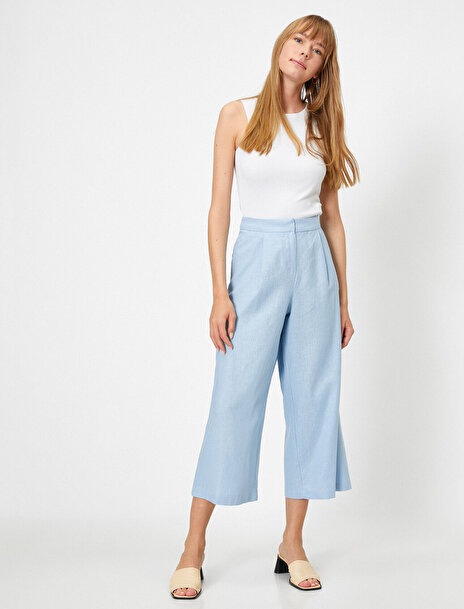 Koton Kadın Yüksek Bel Geniş Paça Crop Pantolon