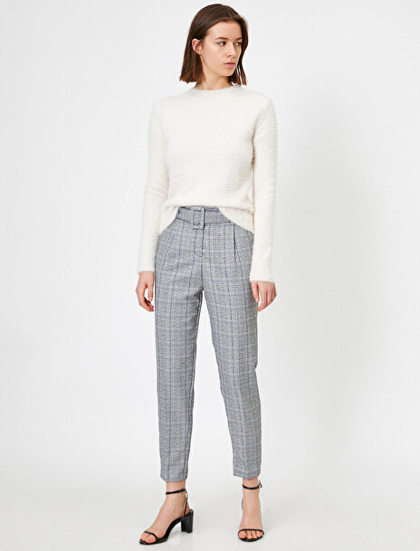 Koton Kadın Kemer Detaylı Ekoseli Pantolon