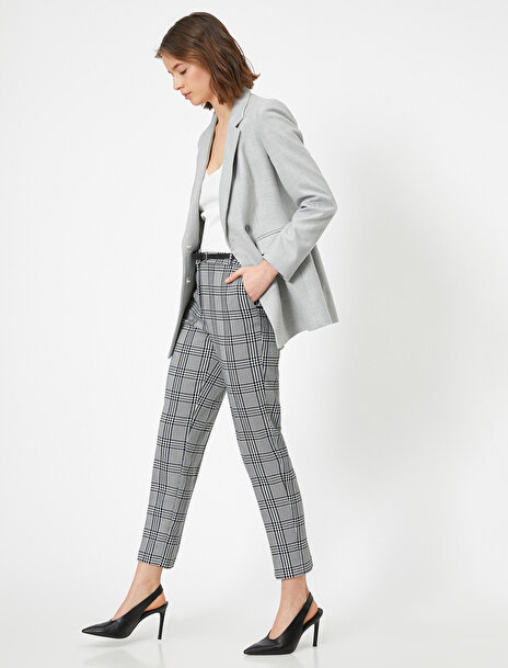 Koton Kadın Kemer Detaylı Ekoseli Pantolon